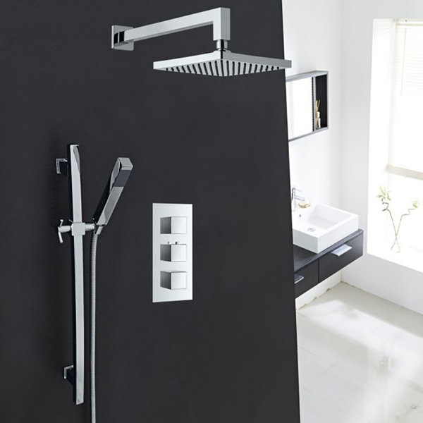 Juno Showers Chrome Thermostatic Shower System with Ultra-Slim Rainfall Head and Handheld Spray ...